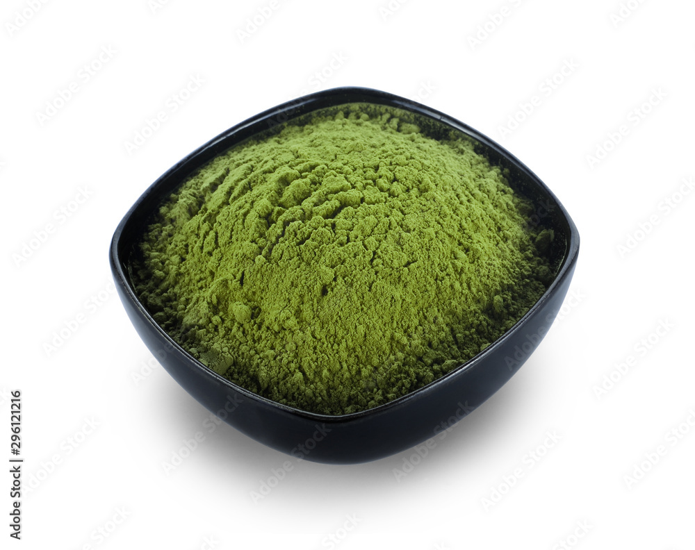 powdered matcha green tea in bowl, isolated on white background Stock ...