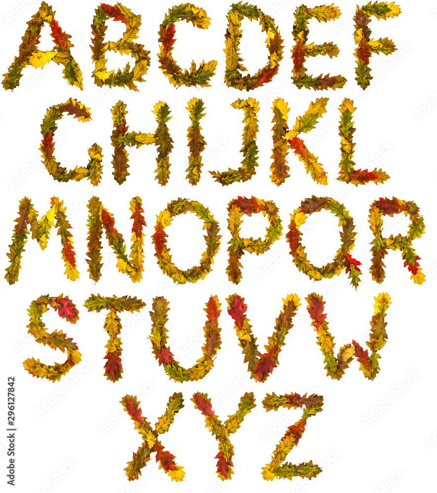 Alphabet. November. October. Text made by autumn leaves. English ...