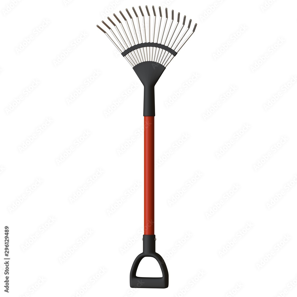 Garden rake on a white background, isolate. 3D rendering of excellent ...