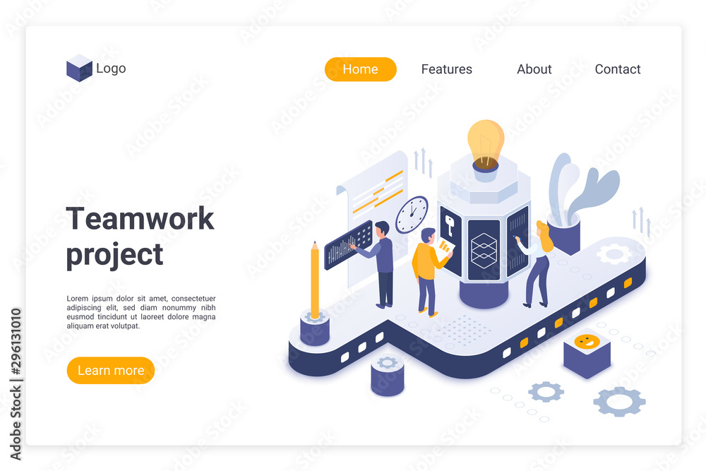 Teamwork project landing page vector template. Effective team building ...