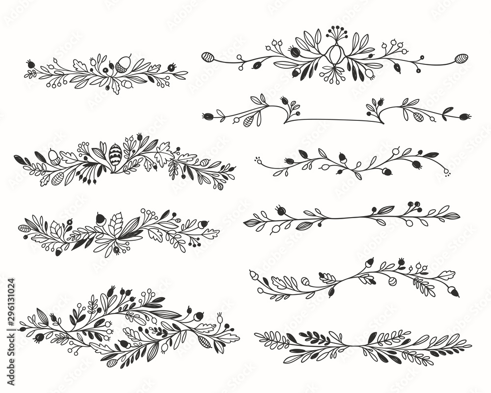 Decorative Hand-drawn Floral Dividers Vector Set Stock Vector | Adobe Stock