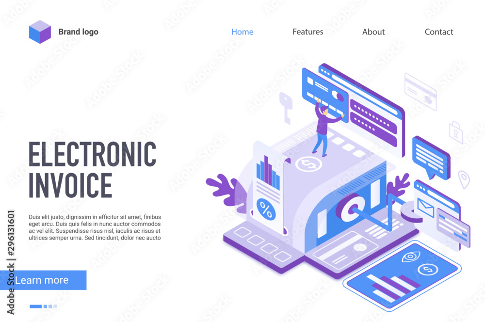 Electronic invoice landing page vector template. Internet banking, e ...