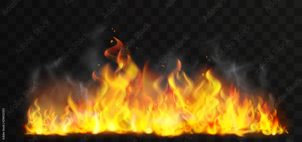 Raging fire realistic vector illustration. Dangerous phenomenon ...