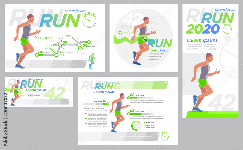 Runner Design presentation Set of cover page banner booklet Stock ...