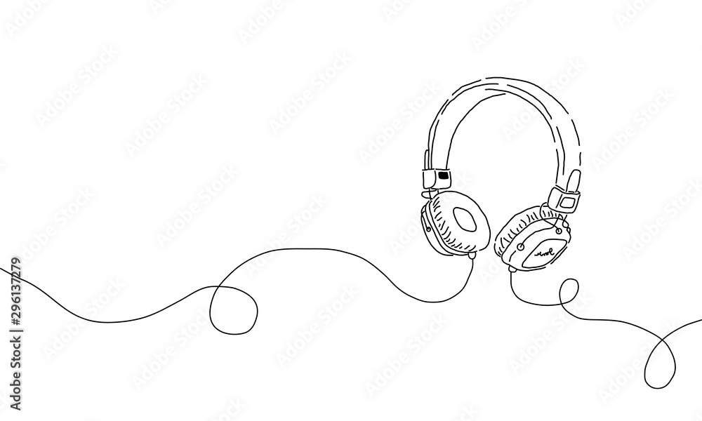 Stylized simple one line drawing of headphone speaker device gadget ...