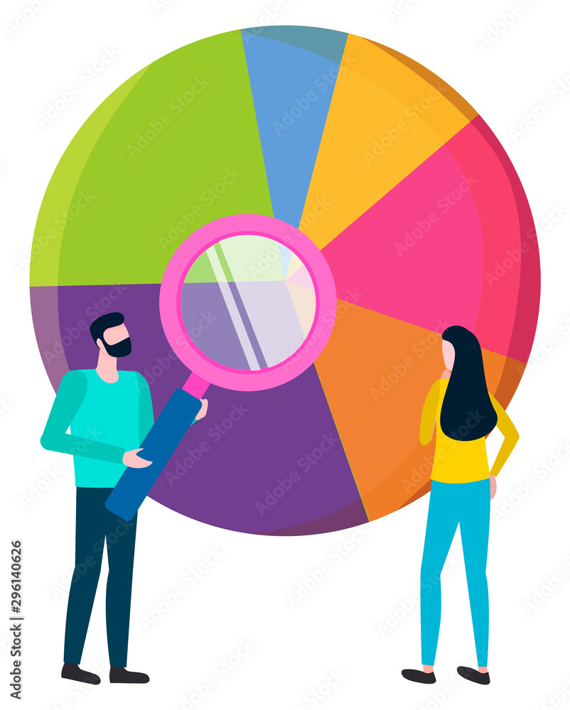 Workers analyzing information results represented in diagram with ...