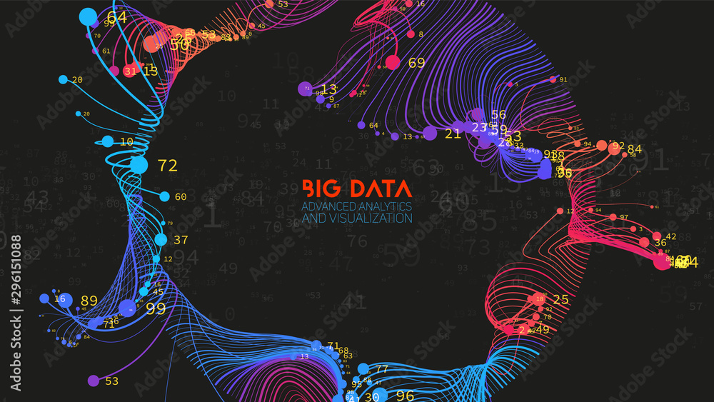Vector abstract colorful big data information sorting visualization. Social network, financial ...