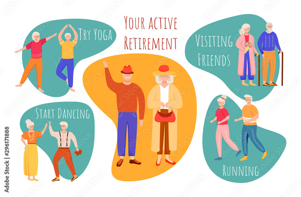 Your active retirement vector infographic template. Try yoga. Poster ...