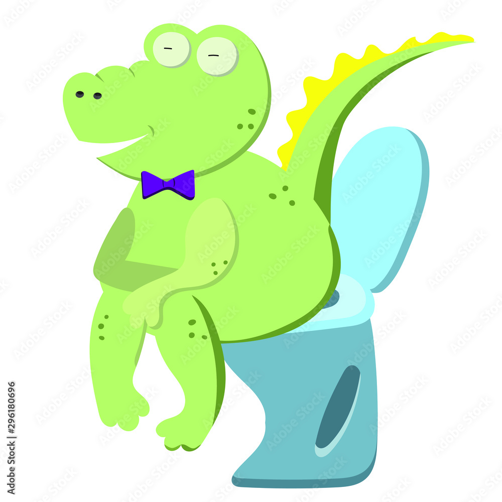 Flat illustration with character. Cute green crocodile is sitting on ...