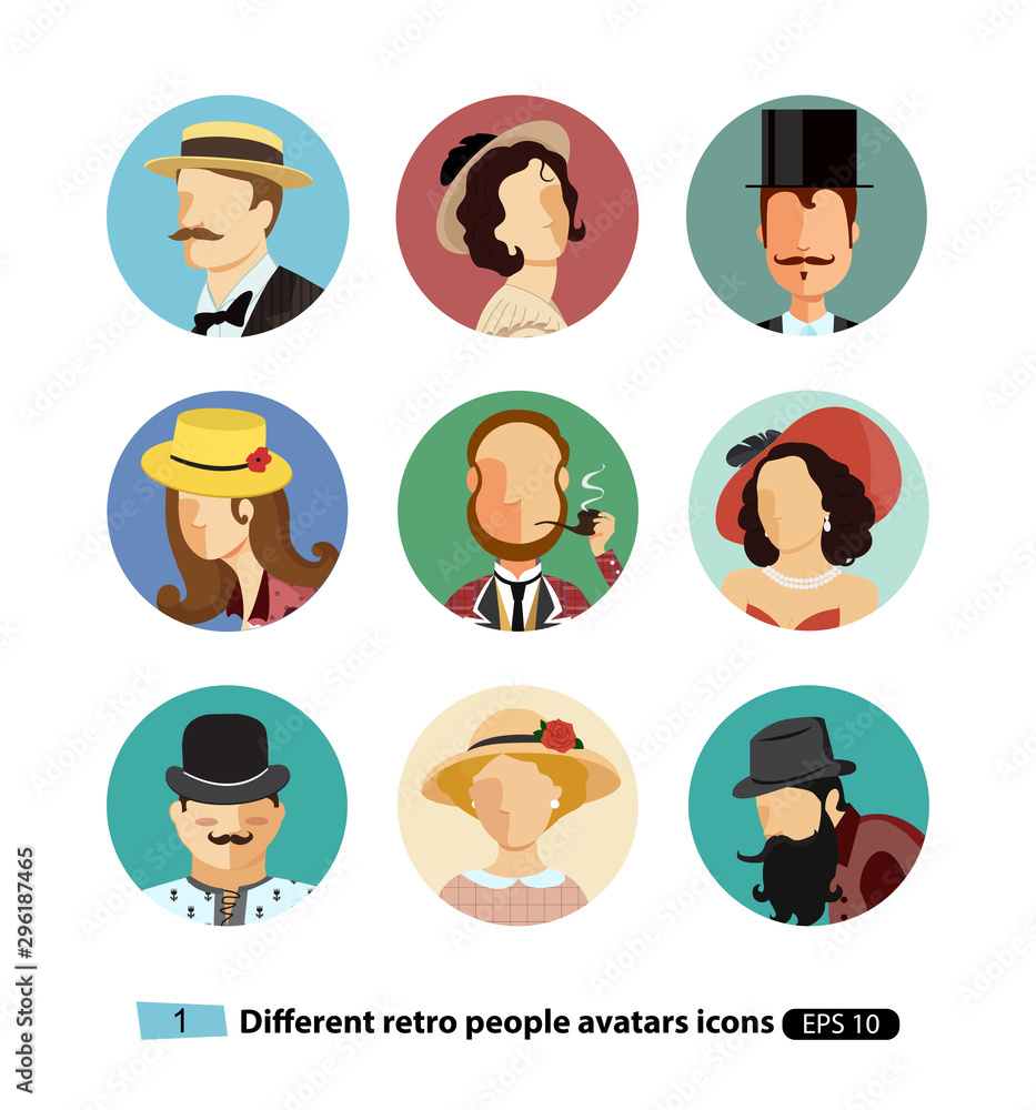 Retro Avatars cartoon people vector cartoon isolated Stock Illustration ...
