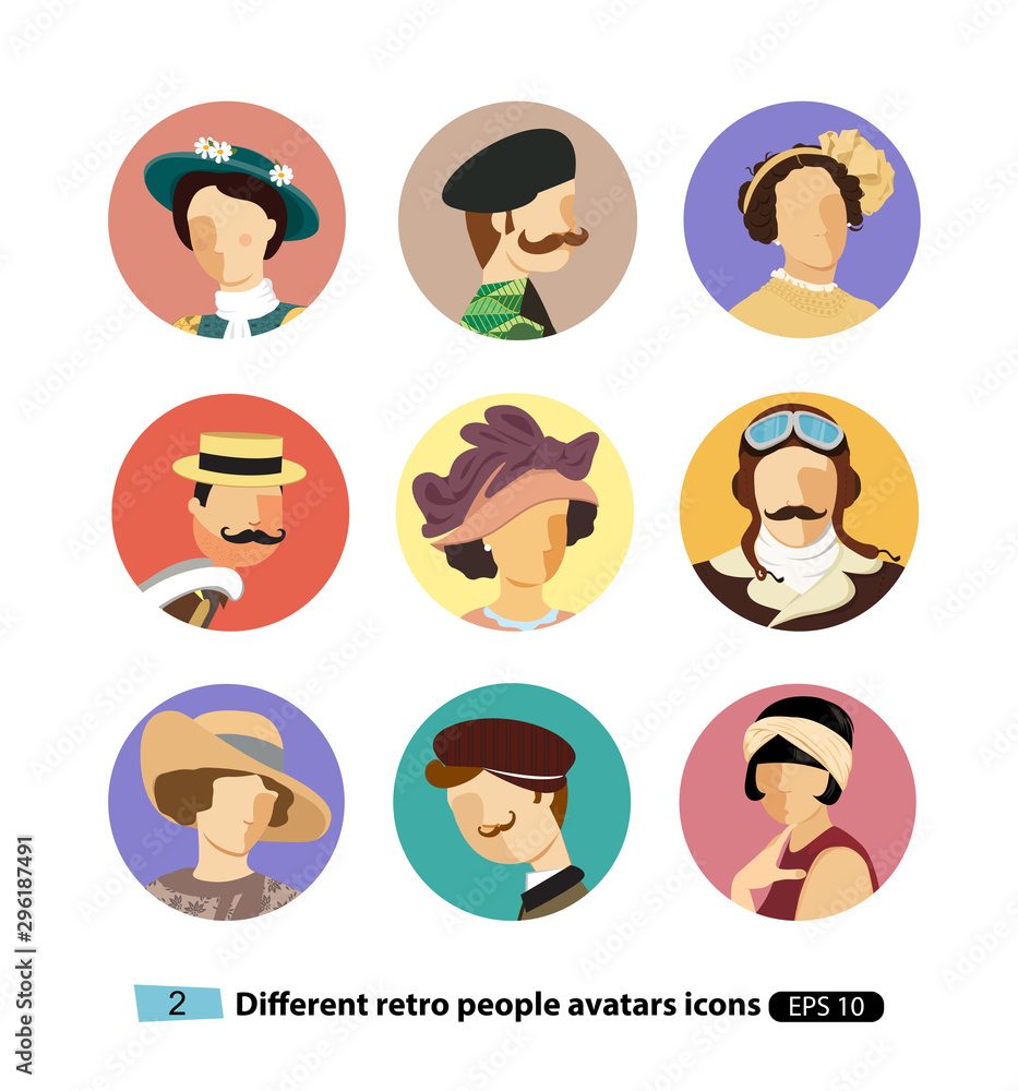 Retro Avatars cartoon people vector cartoon isolated Stock Illustration ...