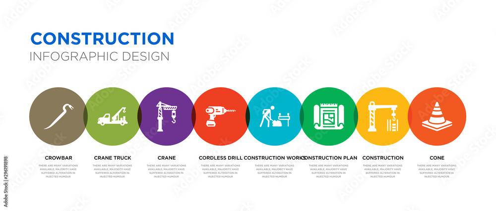 8 colorful construction vector icons set such as cone, construction ...