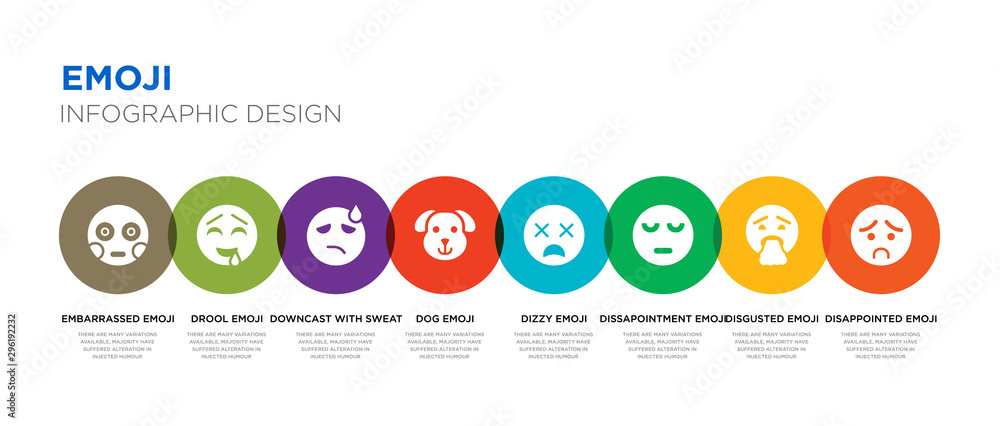 8 colorful emoji vector icons set such as disappointed emoji, disgusted ...