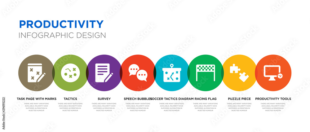 8 colorful productivity vector icons set such as productivity tools ...