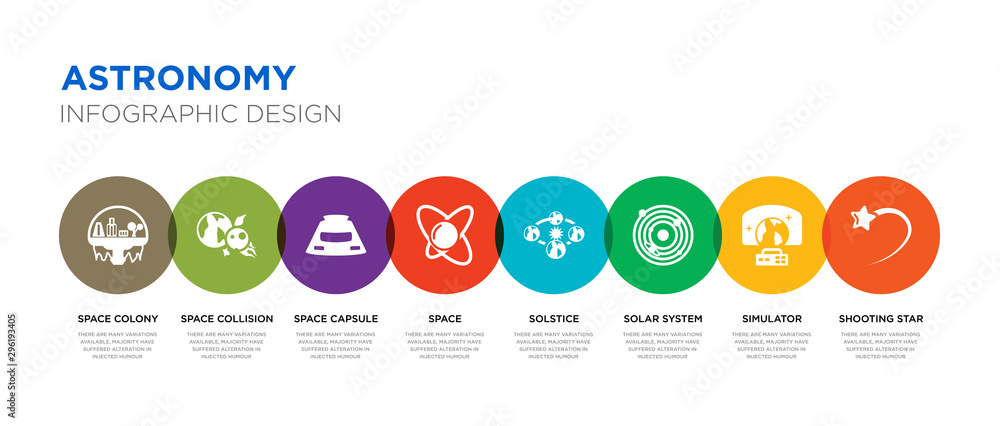 8 colorful astronomy vector icons set such as shooting star, simulator ...