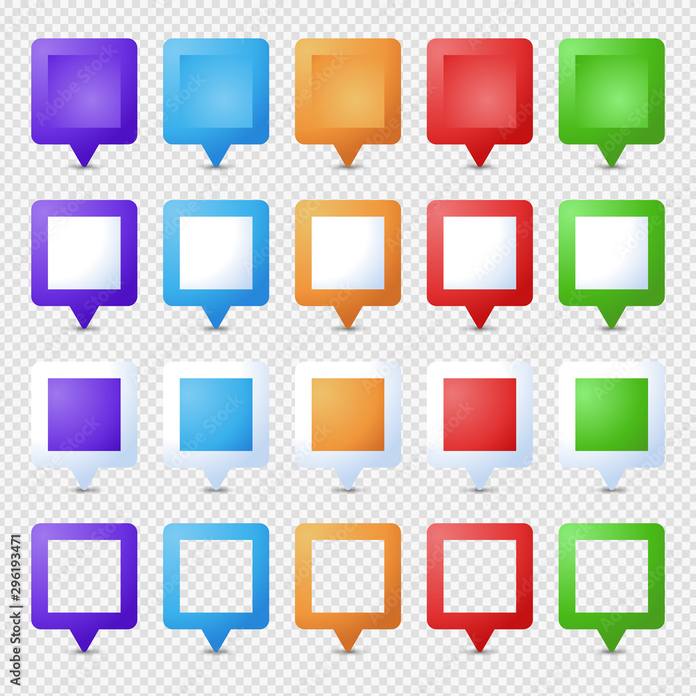 Square Location pins set. Marker 3D. Map pointer pin vector set ...