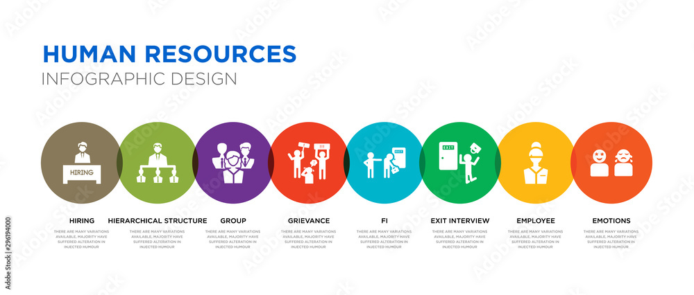 8 colorful human resources vector icons set such as emotions, employee ...
