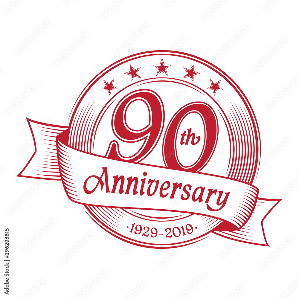 90th anniversary design template. 90 years celebration logo. Vector and ...