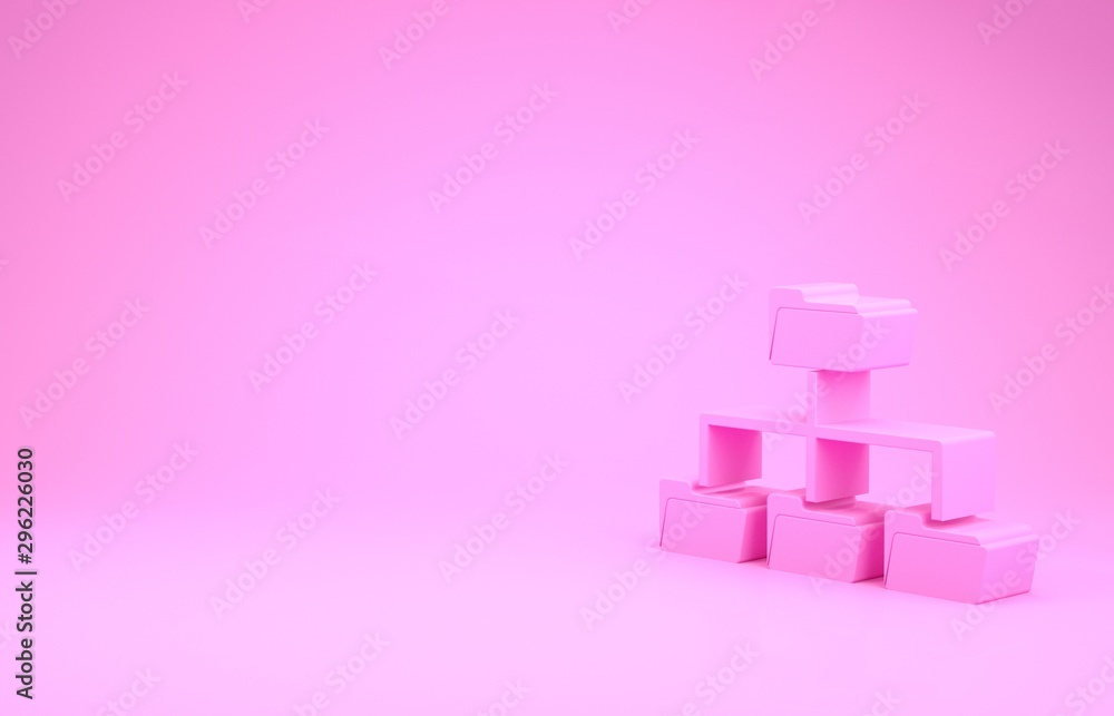 Pink Folder tree icon isolated on pink background. Computer network ...