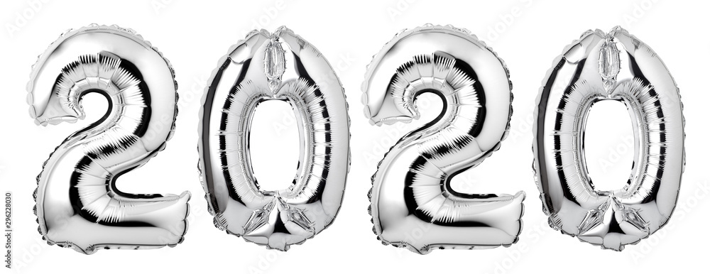 Numbers 2020 made of silver balloons isolated on white background. New ...