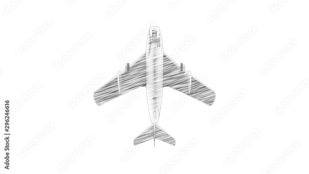 Sketch illustration of a historic fighter airplane in white studio ...
