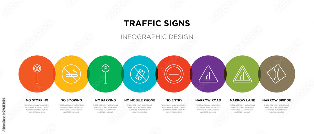 8 colorful traffic signs outline icons set such as narrow bridge ...