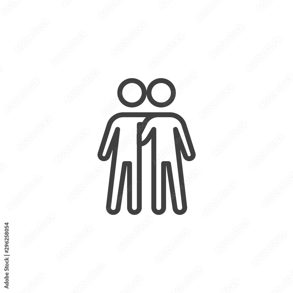 Two friends standing line icon. linear style sign for mobile concept ...