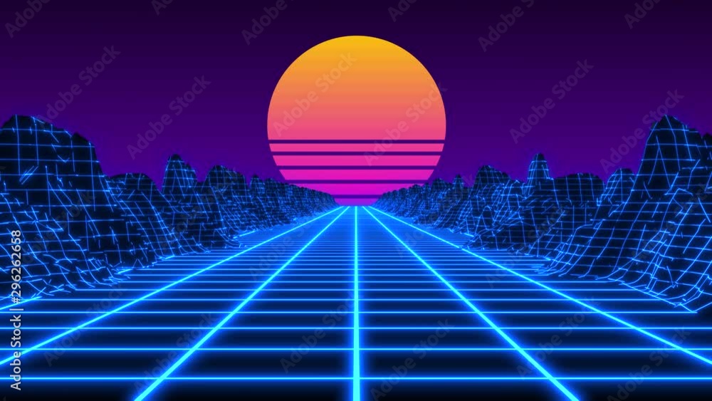 80s Retro flight over grid - Synthwave / Vaporwave / Retrowave style ...