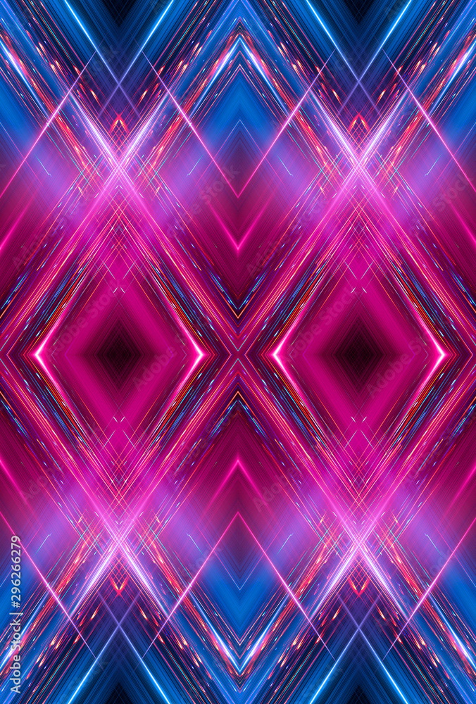 Abstract neon background with light lines and stripes, geometric shapes ...