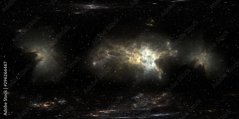 360 degree space background with nebula and stars, equirectangular ...