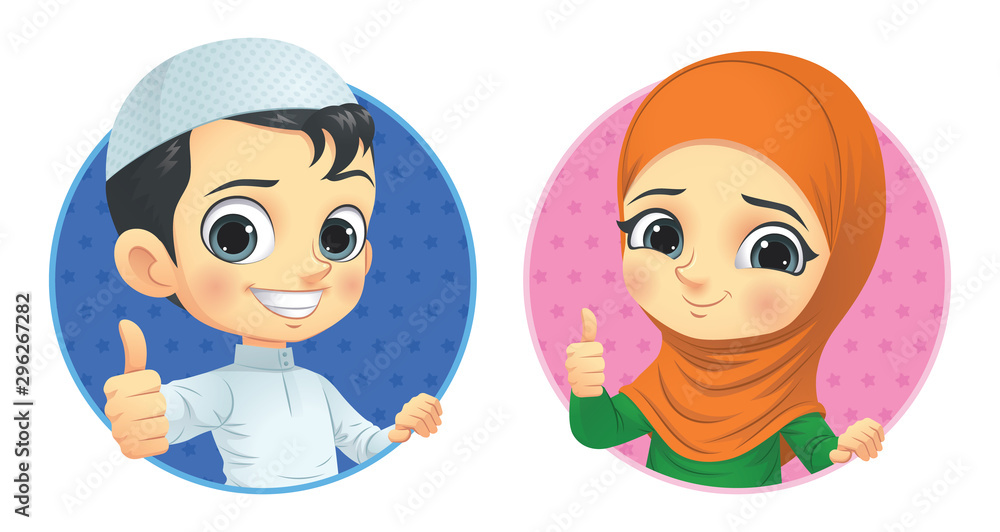 Muslim Kids Show Thumb Up Stock Vector | Adobe Stock
