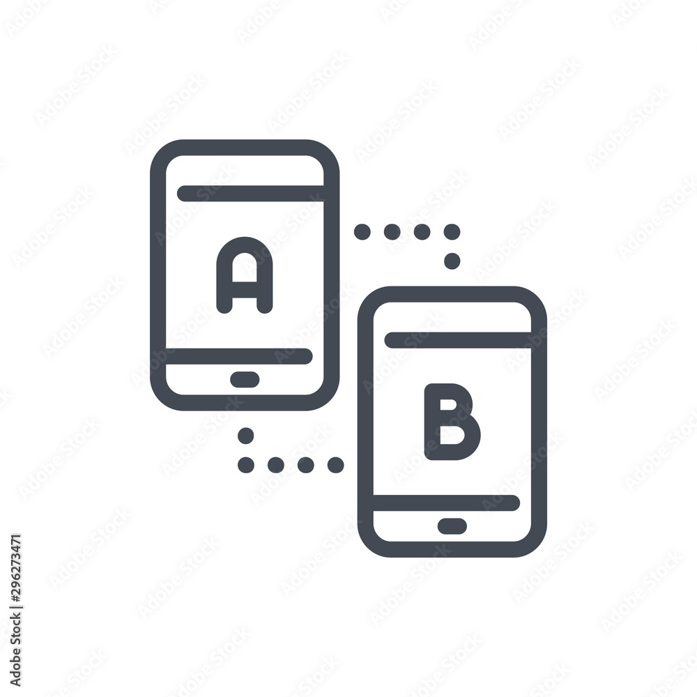 Smartphone synchronization and comparison line icon. Two mobile phones ...