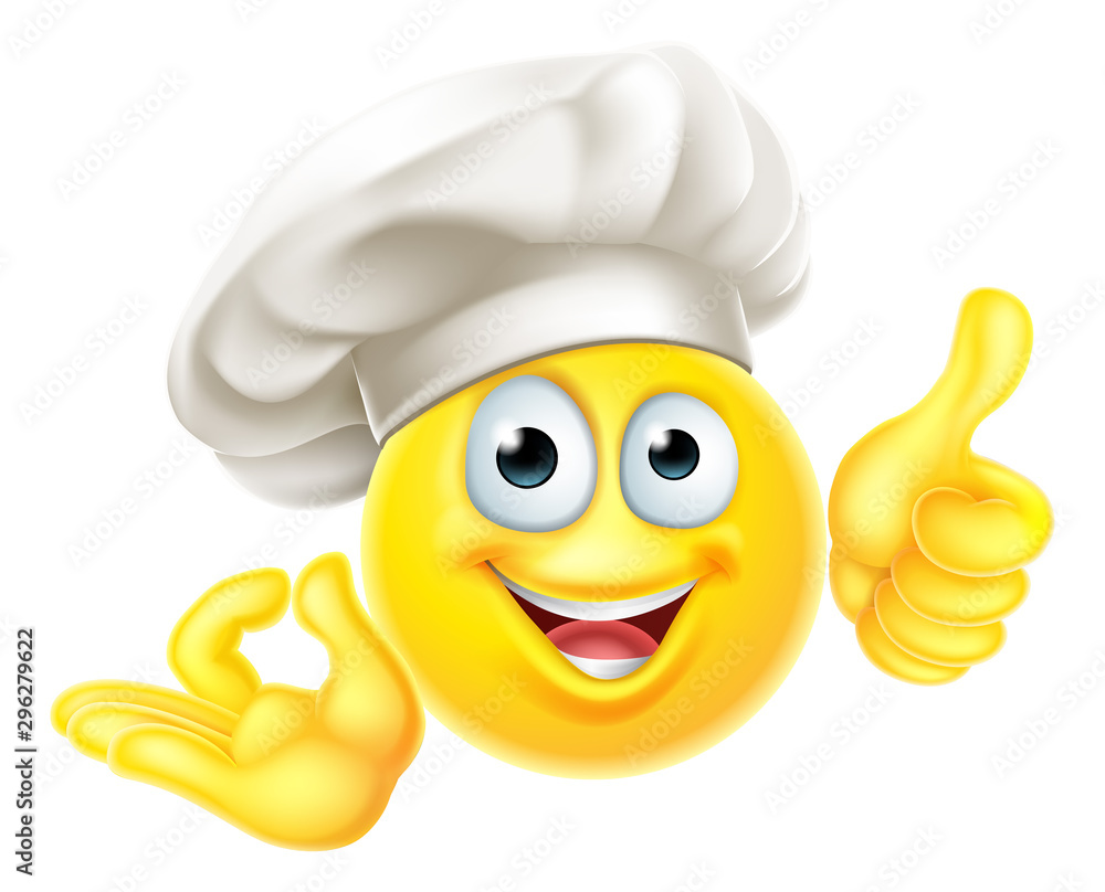 An Emoji Chef Cook Cartoon character giving a thumbs up and okay ...