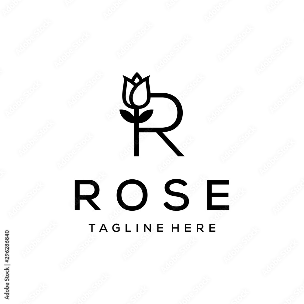 Beauty Rose on letter R logo vector logo design template illustration ...
