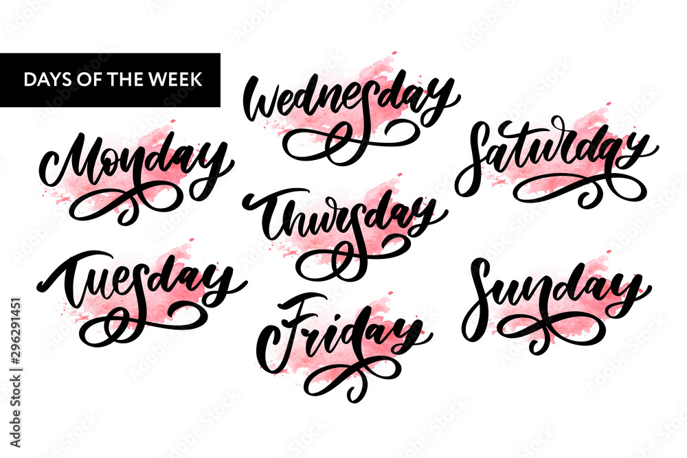 Vector handwritten week days and symbols set. Ink font. Stickers for ...