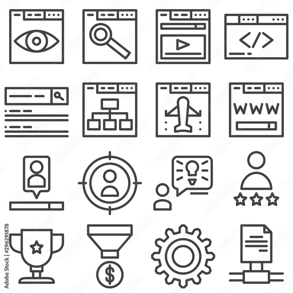SEO line icons set. linear style symbols collection, outline signs pack. vector graphics. Set ...