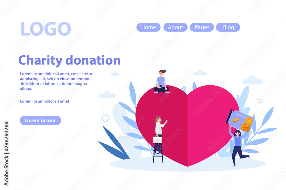 Charity donation web page.Flat vector illustration isolated on white ...