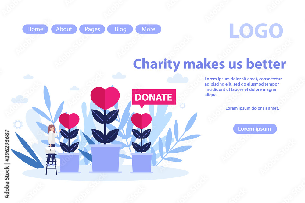 Make donation, charity web page.Flat vector illustration isolated on ...