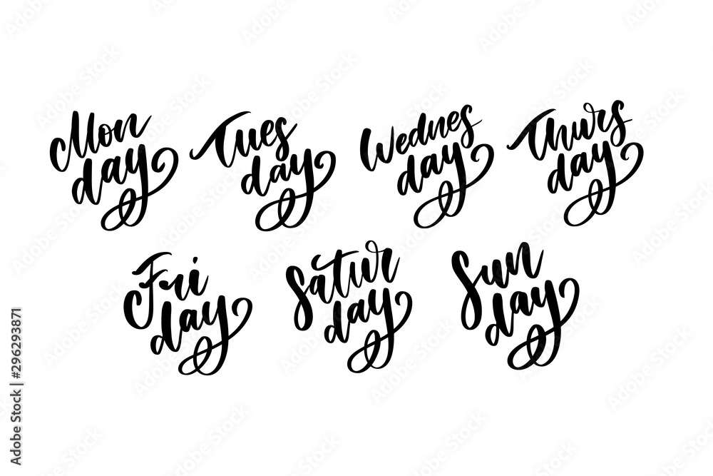 Vector handwritten week days and symbols set. Ink font. Stickers for ...