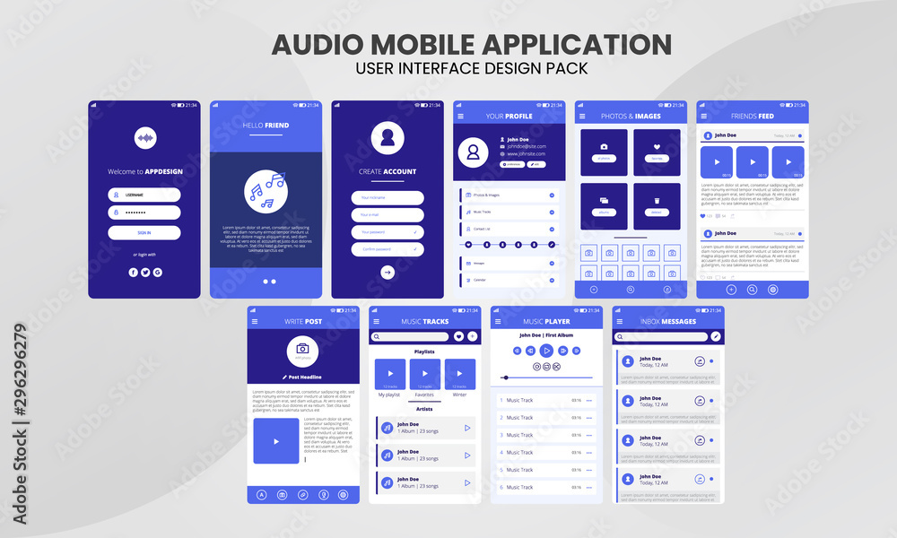 Audio Mobile Application - User Interface Design Pack Stock Vector ...