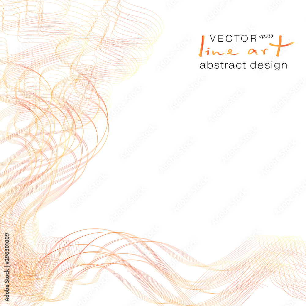 Red, orange, yellow waves. Thin squiggly line. Abstract pattern of ...