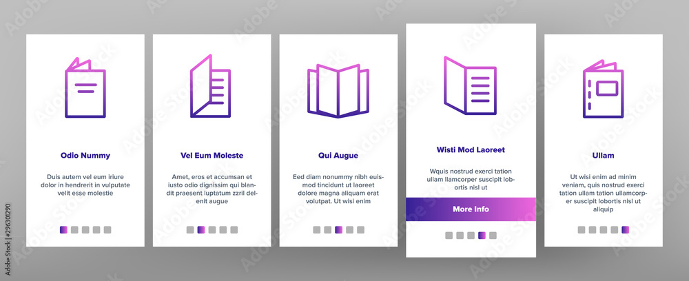 Booklet And Brochure Onboarding Mobile App Page Screen Vector Thin Line ...