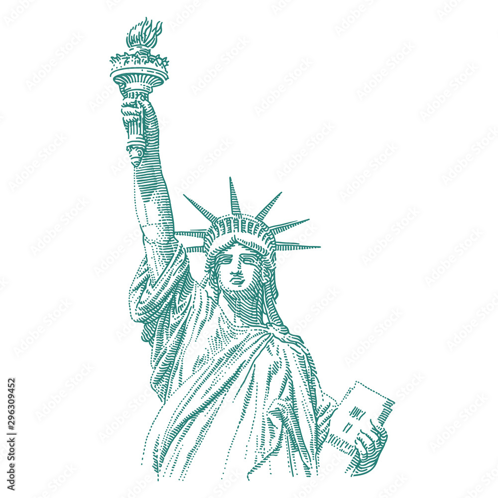 Poster Statue of Liberty engraving style illustration – Wall Art ...