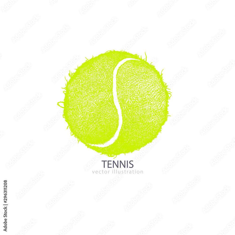 Vector illustration tennis ball isolated on white background. Hand ...