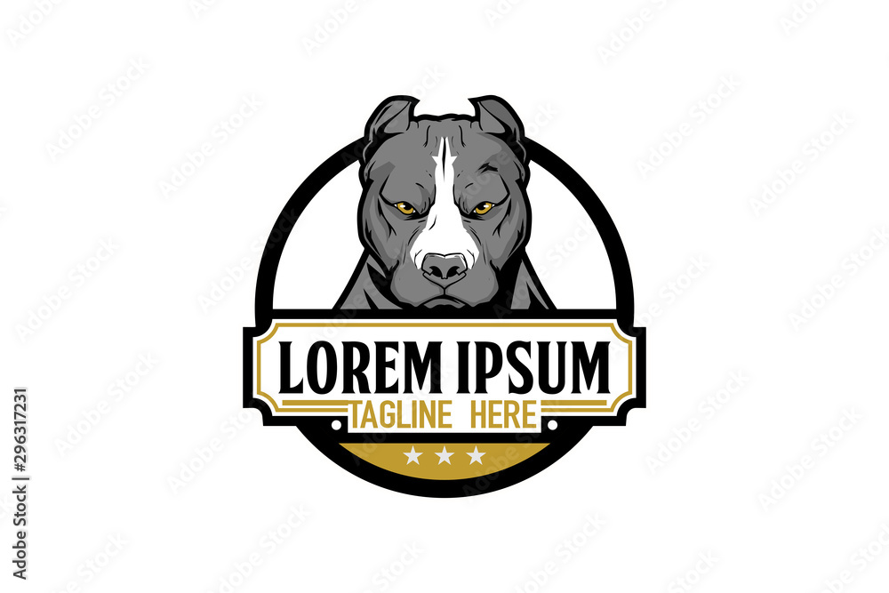 Animal Dog pitbull Cartoon Character vector logo emblem template Stock ...