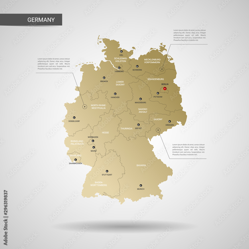 Stylized vector Germany map. Infographic 3d gold map illustration with ...