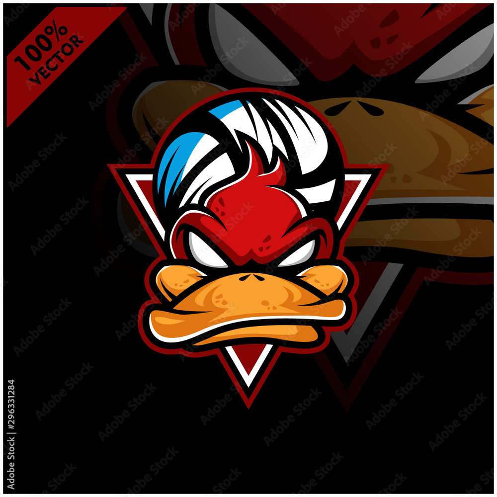 Vector sport logo, duck head illustration and volleyball on the shield ...