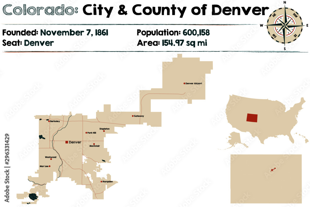 Large and detailed map of city & county of Denver in Colorado, USA ...