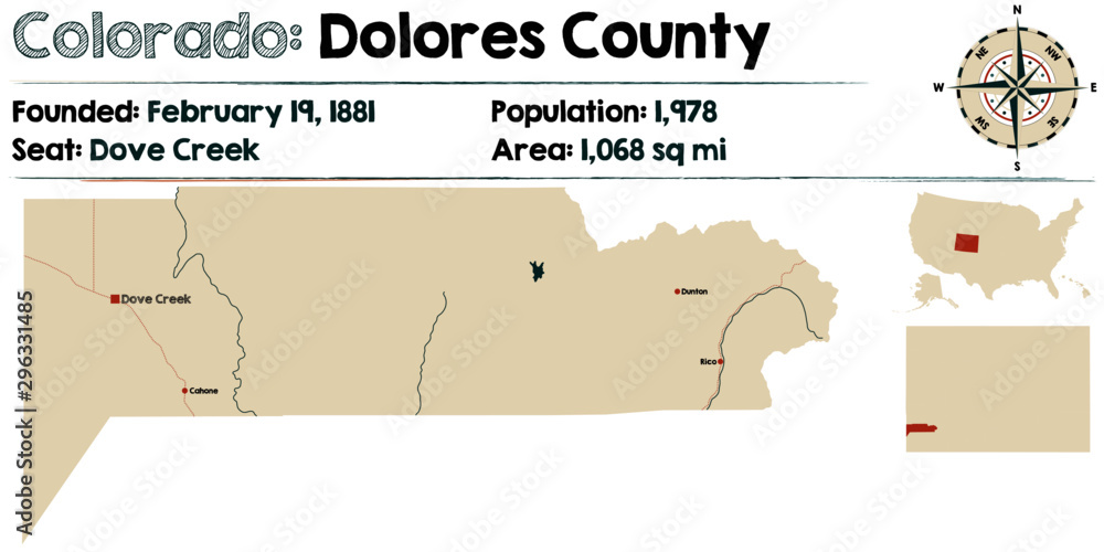 Large and detailed map of Dolores county in Colorado, USA Stock Vector ...
