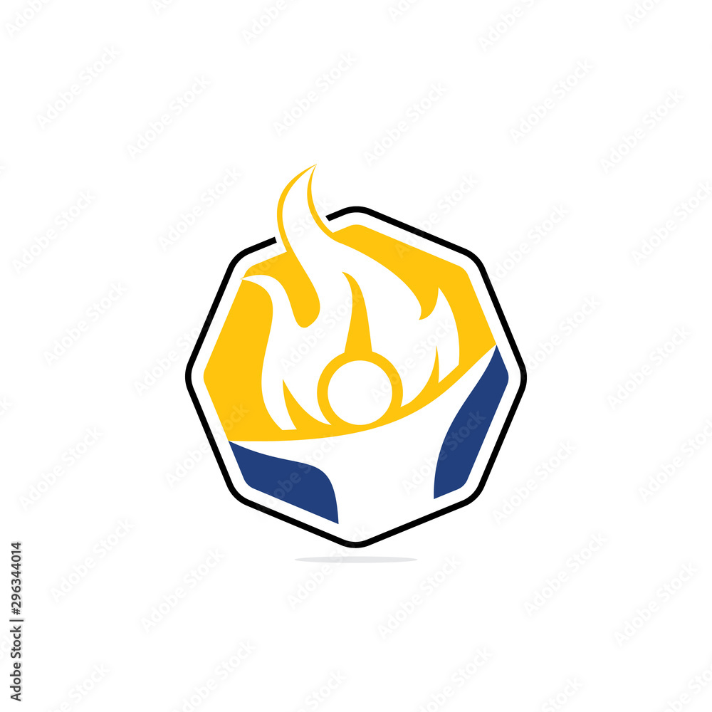 Fireman vector logo design.Red flame character logotype. Vector logo ...